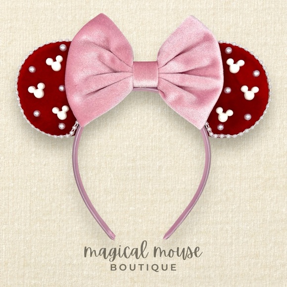 Disney | Accessories | Valentines Red Velvet Pearl Minnie Ears ...